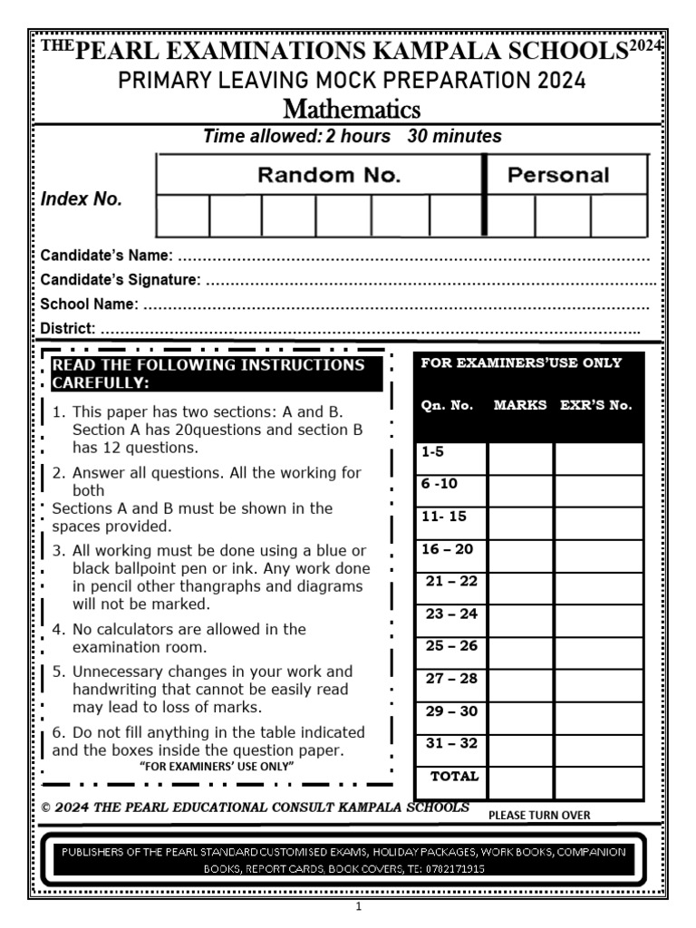Pearl Mock Preparation MTC P.7 | PDF | Area