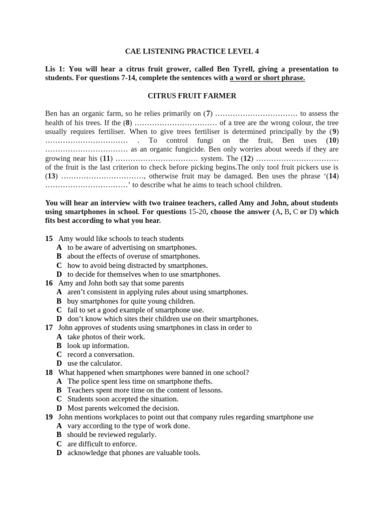 Cae Listening Practice Level 4 | PDF