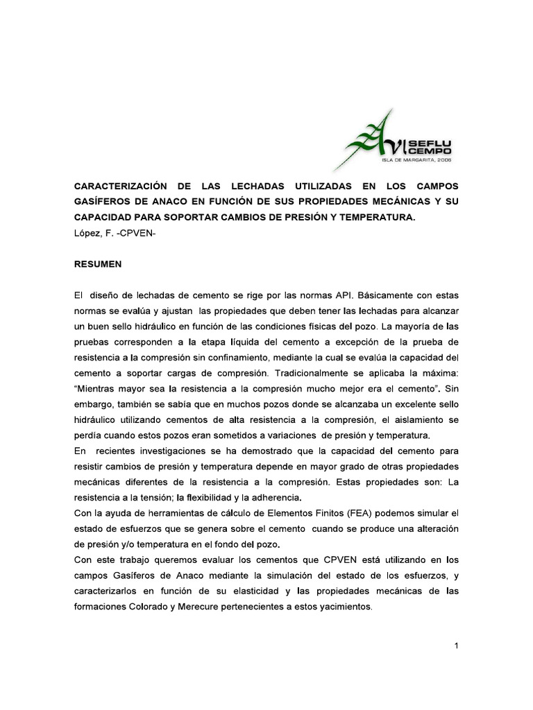 Lechadas Para Pozos de Gas Cpven | PDF | Física Aplicada e ...