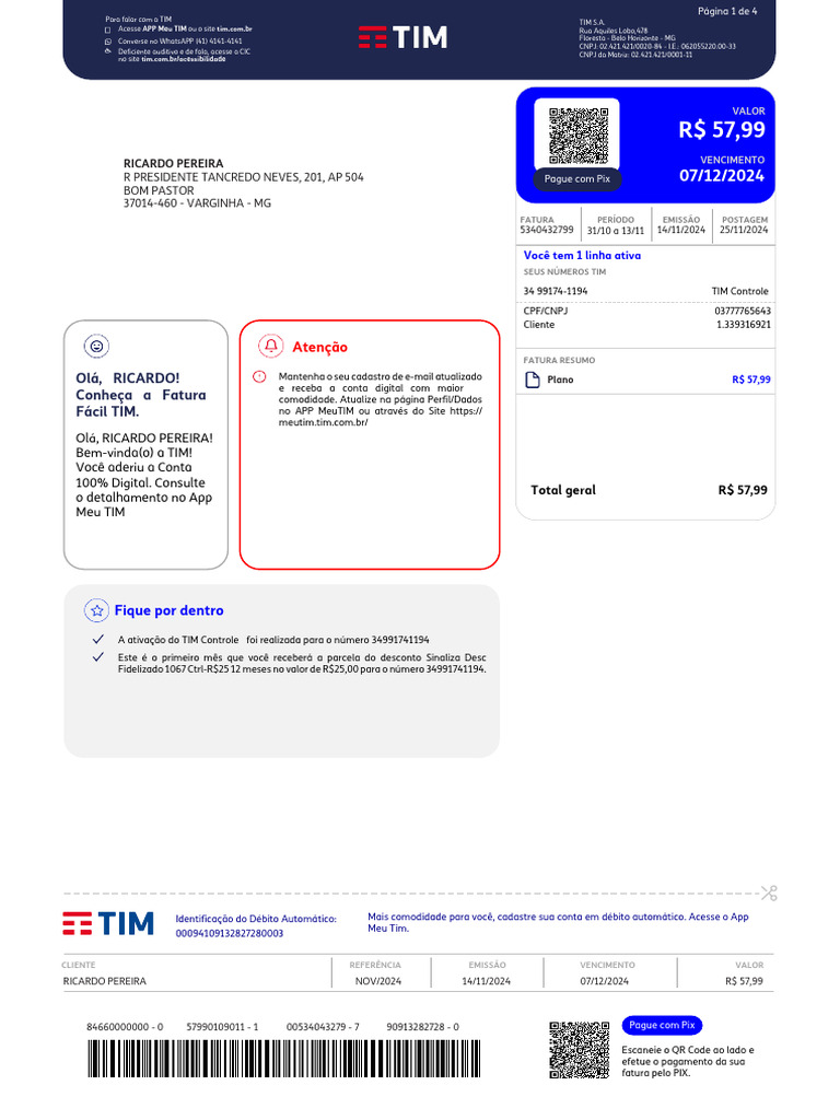 Fatura Tim Dezembro 2024 | PDF
