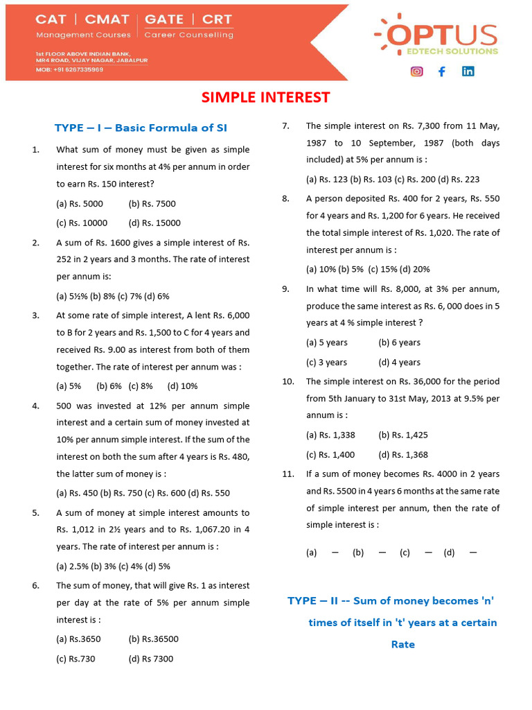Simple Interest | PDF | Interest | Percentage