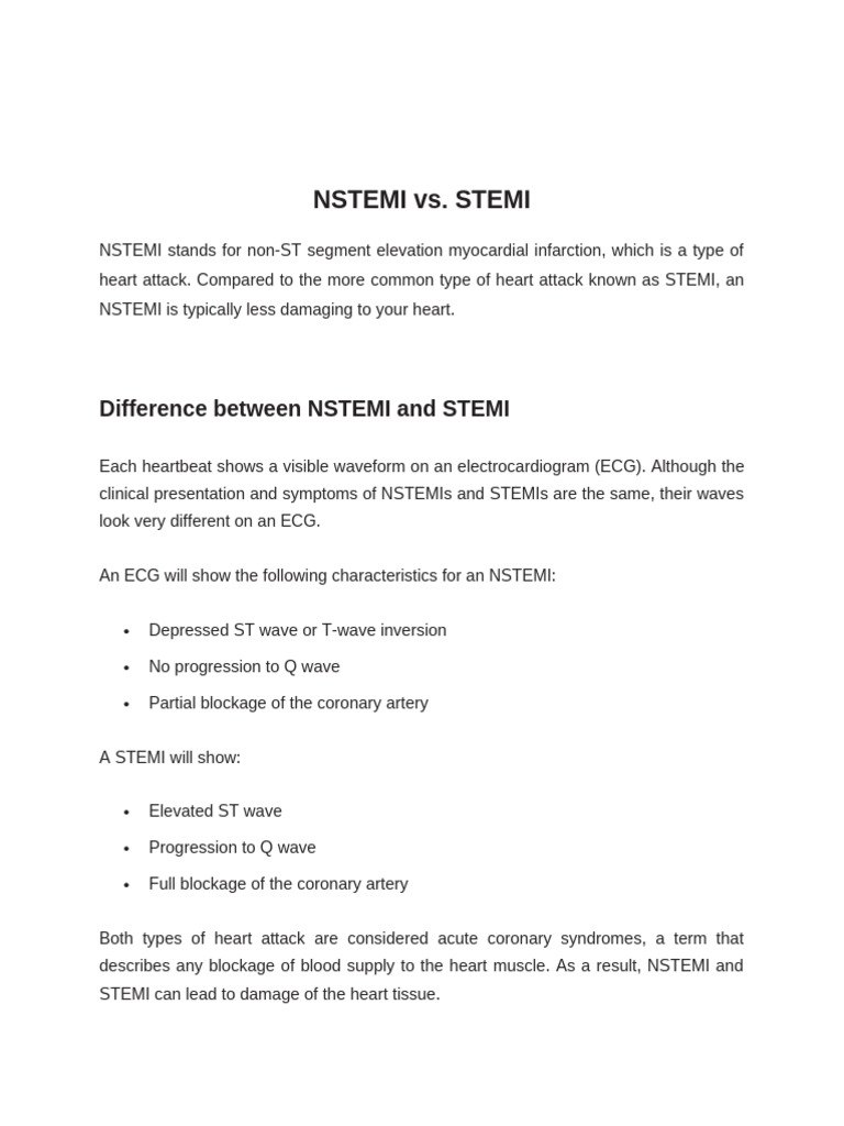 NSTEMI vsSTEMI | PDF | Myocardial Infarction | Percutaneous Coronary ...