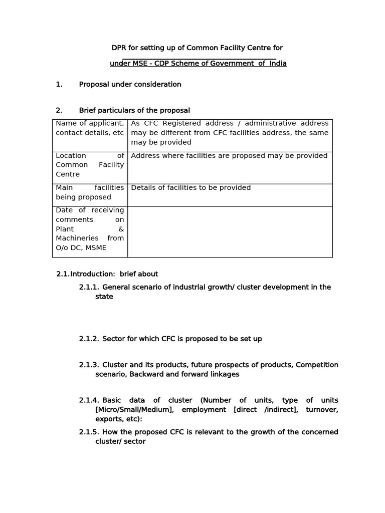 CFC DPR Format | PDF | Economies | Business