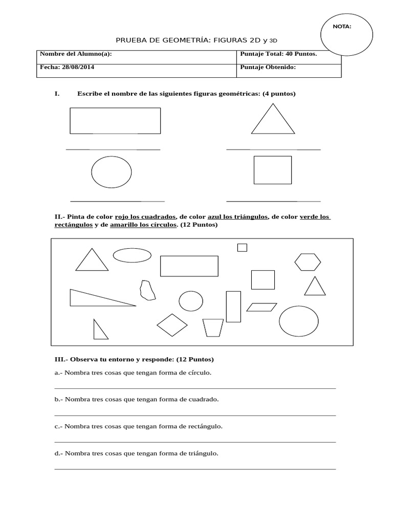 Prueba DE GEOMETRÍA - 2º Año | PDF