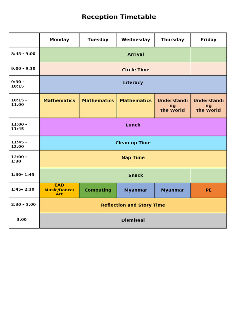 Reception Timetable | PDF