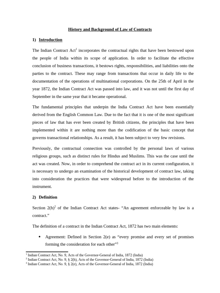 History and Background of Law of Contracts | PDF | Consideration ...