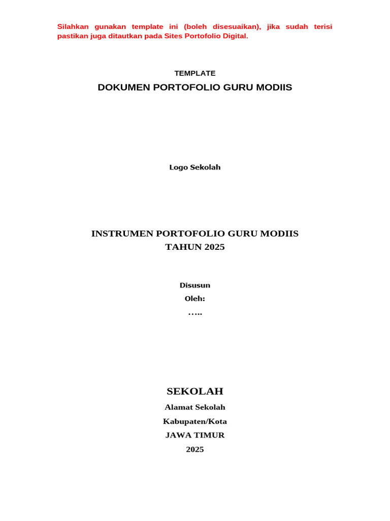 Template Dokumen Portofolio Guru MODIIS 2025 | PDF