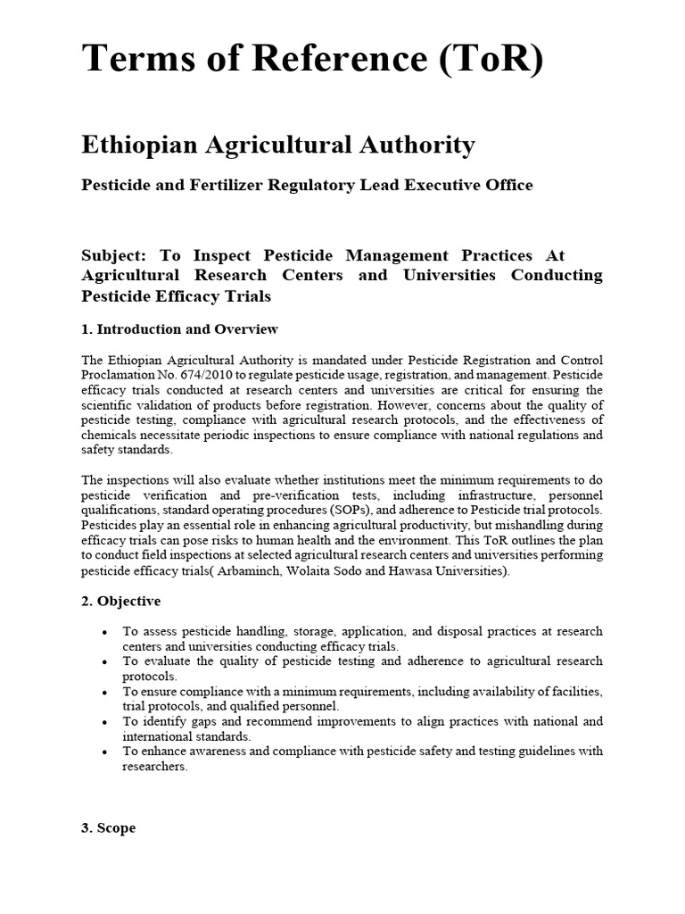 Terms of Reference Beamlak | PDF | Pesticide | Regulatory Compliance