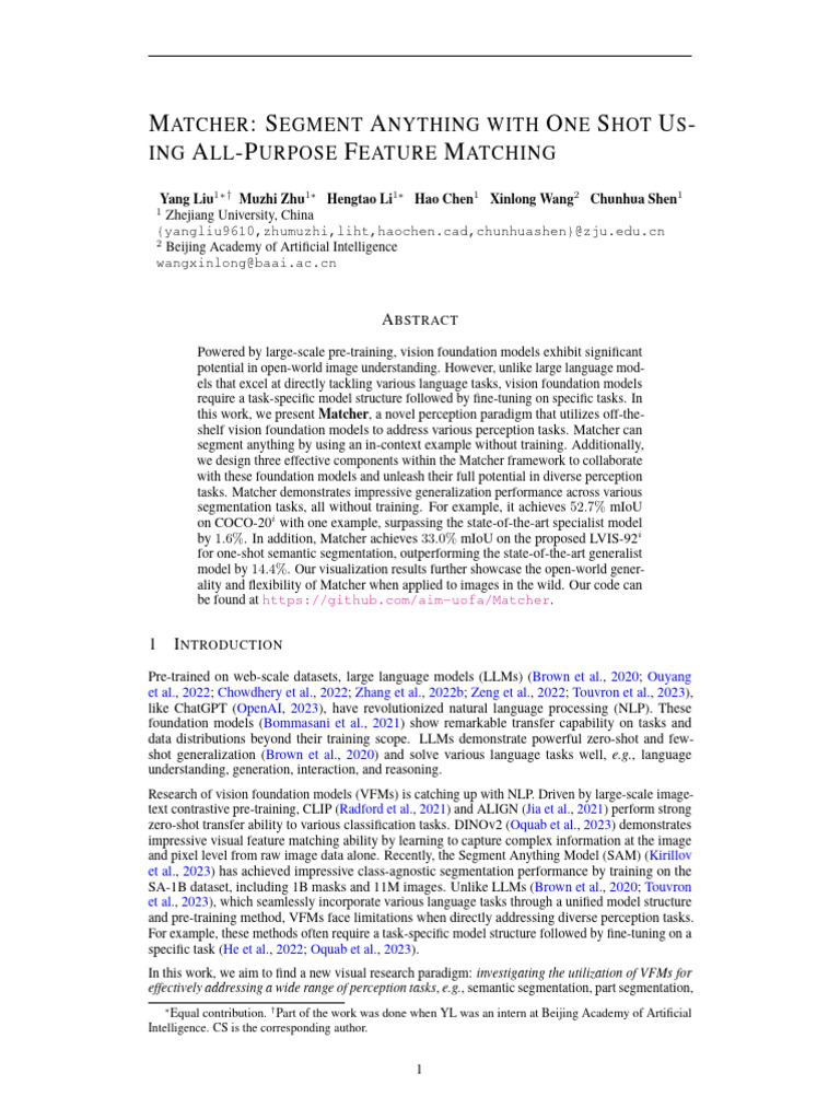 One-Shot Image Segmentation with Matcher | PDF | Image Segmentation | Perception