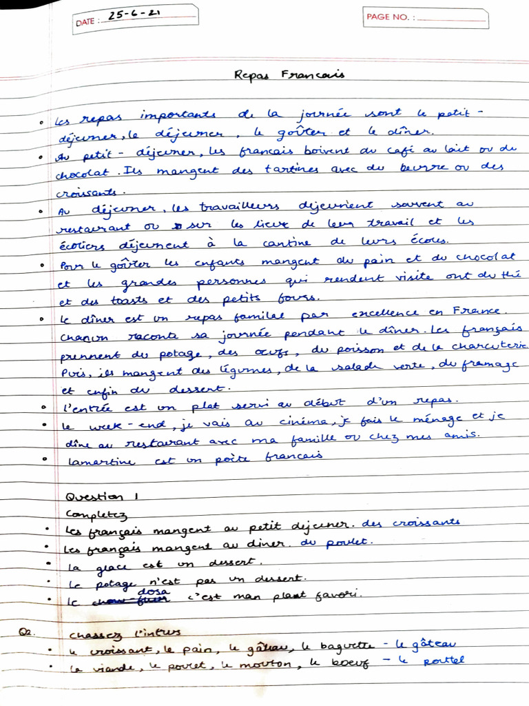 Notes on French Cuisine for Class 9 | PDF