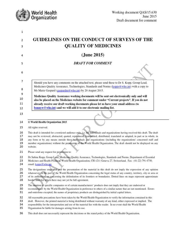 Guidelines On Medicines Quality Surveys Qas15 630 30062015 | PDF | Type I And Type Ii Errors ...
