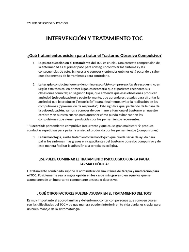 Psicoeducación - intervencion TOC | PDF | Desorden obsesivo compulsivo | Ansiedad