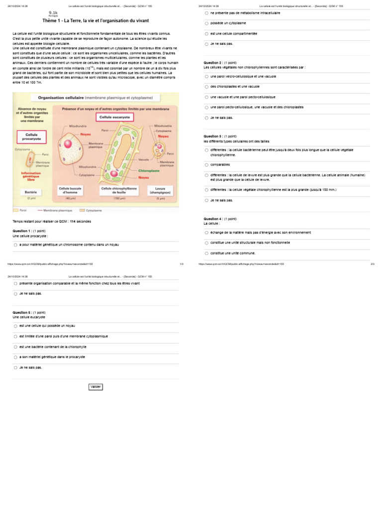La cellule est l'unité biologique structurelle et... - [Seconde] - QCM ...