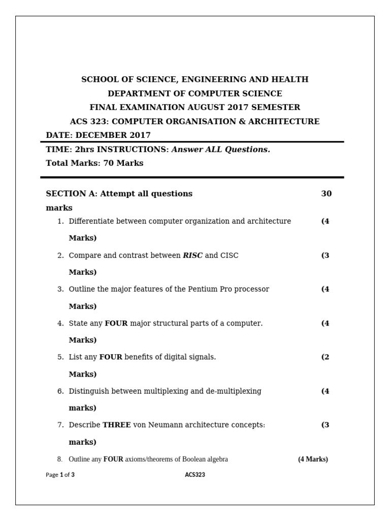Acs 323 Computer Organisation & Architecture | PDF | Central Processing Unit | Integrated Circuit