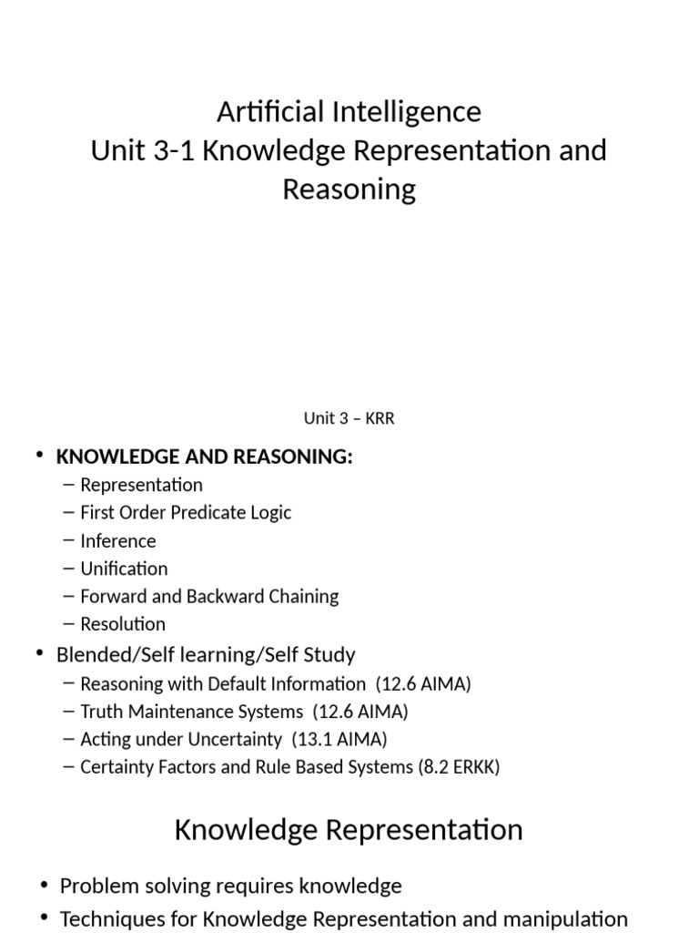 19Z701-AI-Unit-3-1 Knowledge Representation and Reasoning | PDF | Bayesian Network | Knowledge ...
