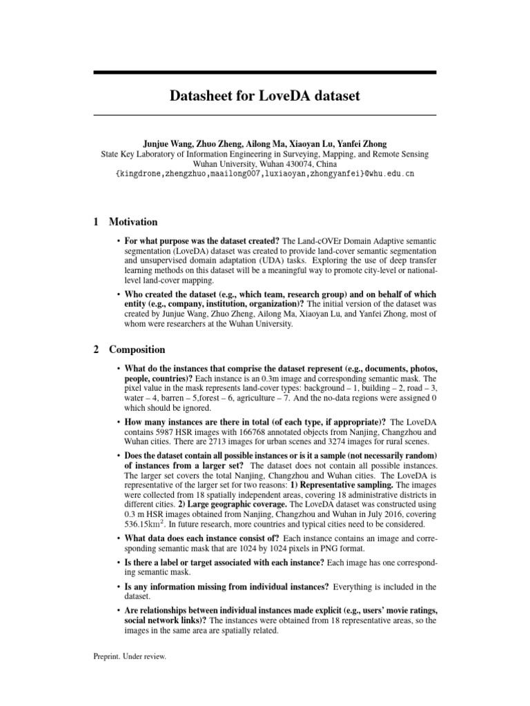 Datasheet For LoveDA Dataset | PDF | Image Segmentation | Creative Commons License