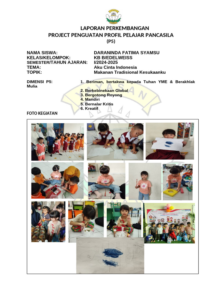 Contoh Raport P5 TK KB STIK | PDF