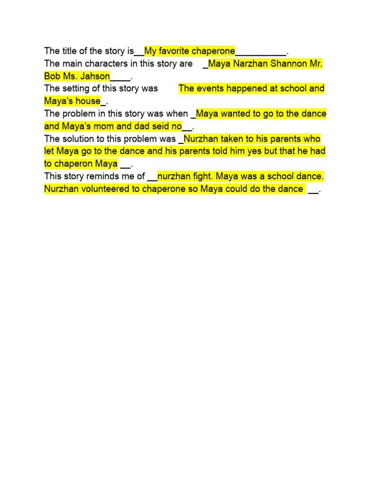 Copy of My Favorite Chaperone Writing | PDF