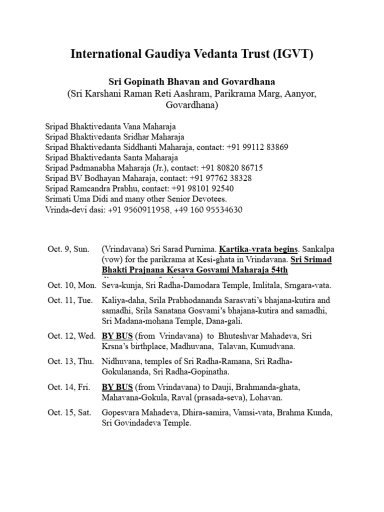 Vraj Parikrama IGVT Schedule 2022 | PDF | Vaishnavism | Indian Religions