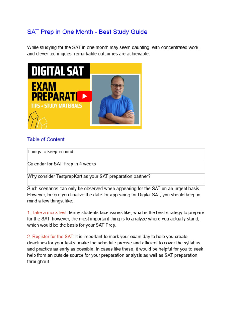SAT Prep in One Month - Best Study Guide | PDF | Sat | Mathematics