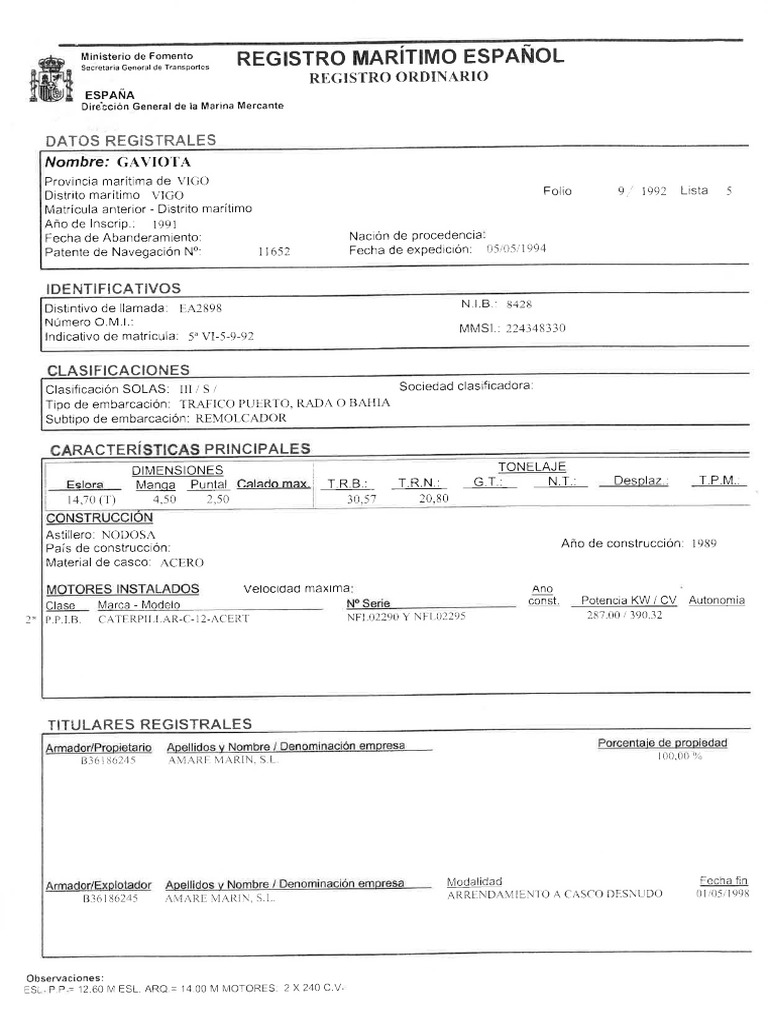 1 33 Hoja de Registro Maritimo | PDF