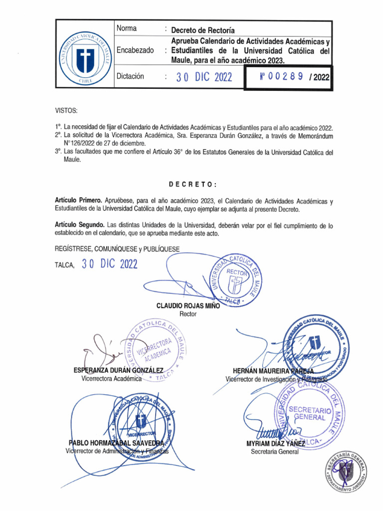 Decreto de Rectoría 289-2022 - 2023 | PDF