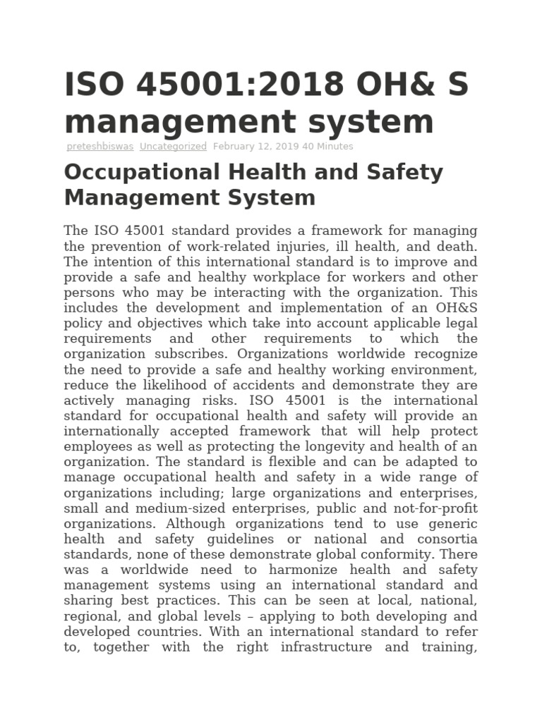 ISO 45001-2018 OH& S Management System | PDF | Occupational Safety And Health | Risk