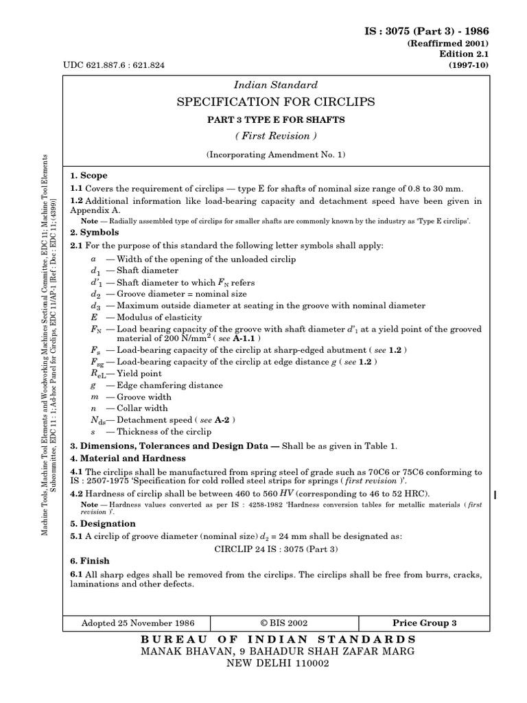 Circlips - 3075 - 3 (E Type) | PDF | Hardness | Engineering Tolerance