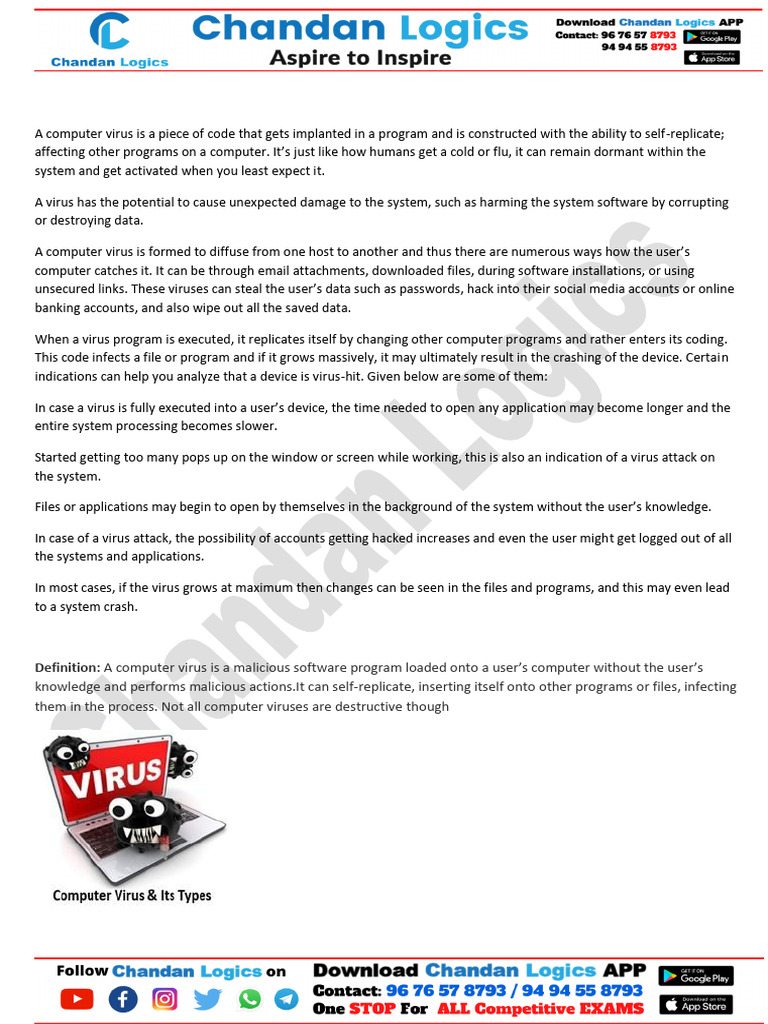 Basics computers chandhan logics | PDF | Computer Virus | Malware