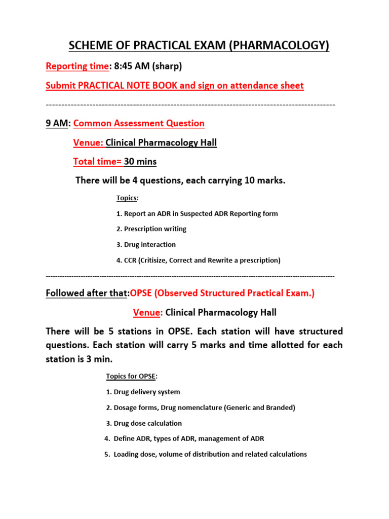 Practical Exam Scheme for Pharmacology | PDF