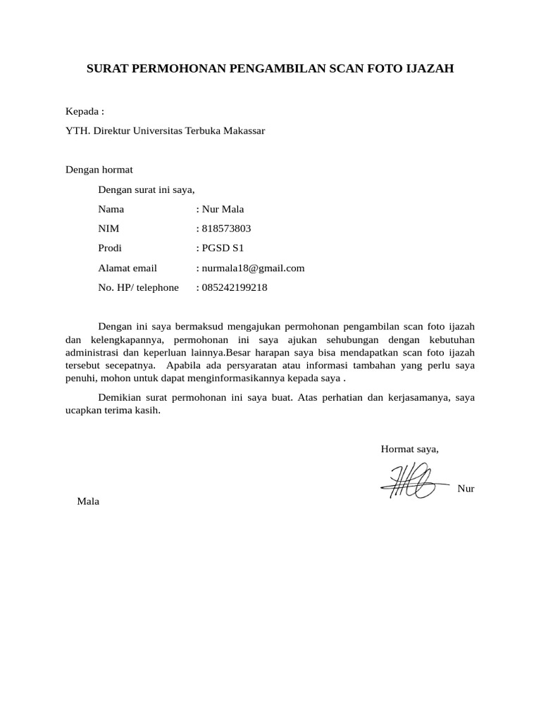 SURAT PERMOHONAN PENGAMBILAN SCAN FOTO IJAZAH | PDF