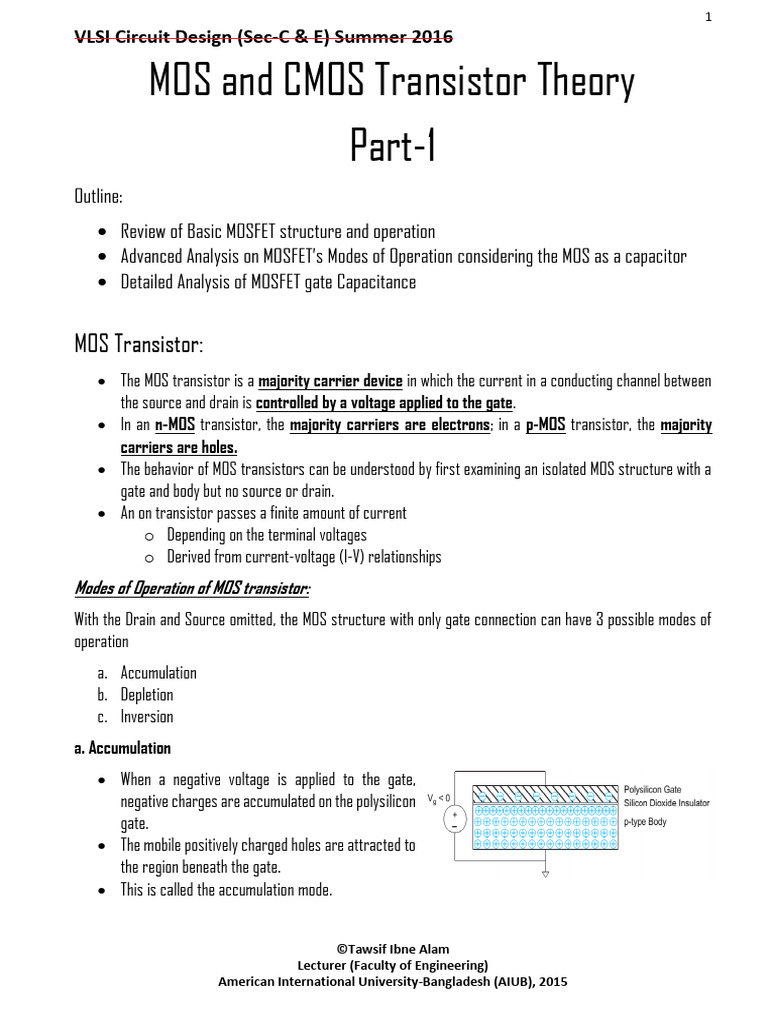 W1-MOS and CMOS Transistor Theory (Part-1) | PDF | Mosfet | Field ...