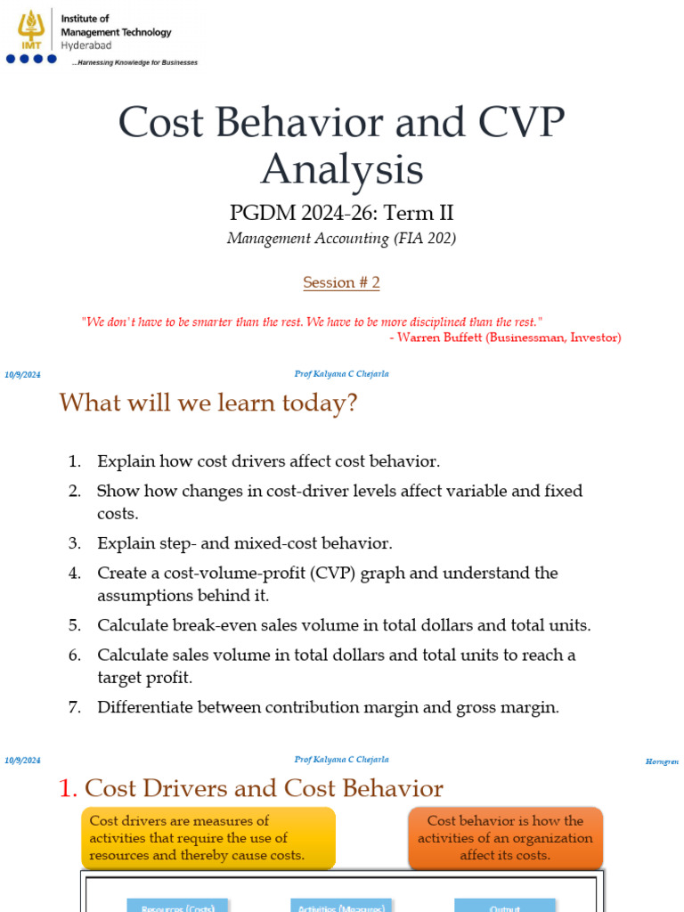 Cost Behaviour and CVP PGDM 2024-26 | PDF | Business Economics | Financial Accounting