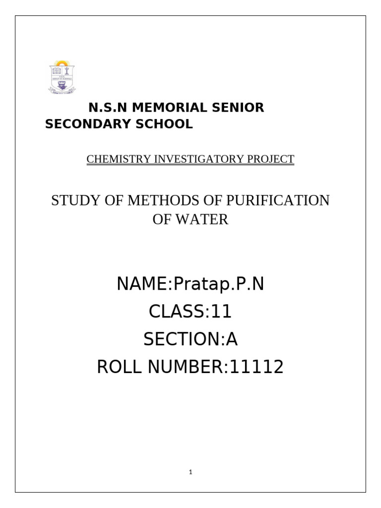 Chemistry Investigatory Project | PDF | Water Purification | Chemistry
