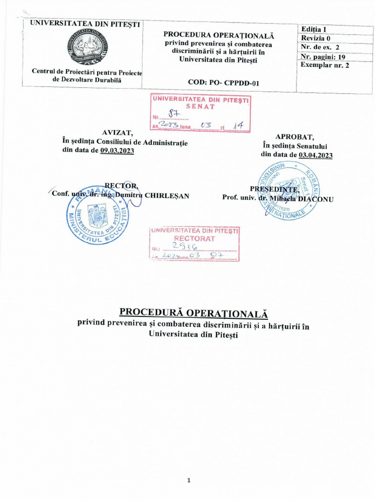 Procedura Opera Ionala Privind Prevenirea I Combaterea Discriminarii I ...