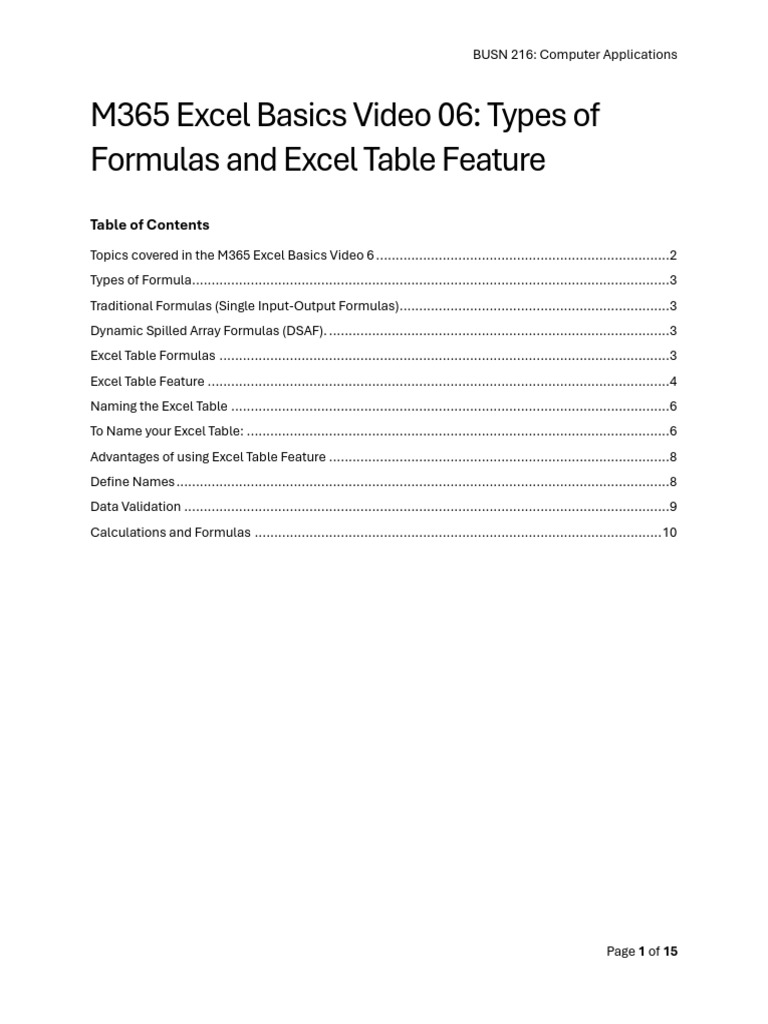 M365 Excel Basics Video 06_Excel Table Feature | PDF | Microsoft Excel | Software Engineering