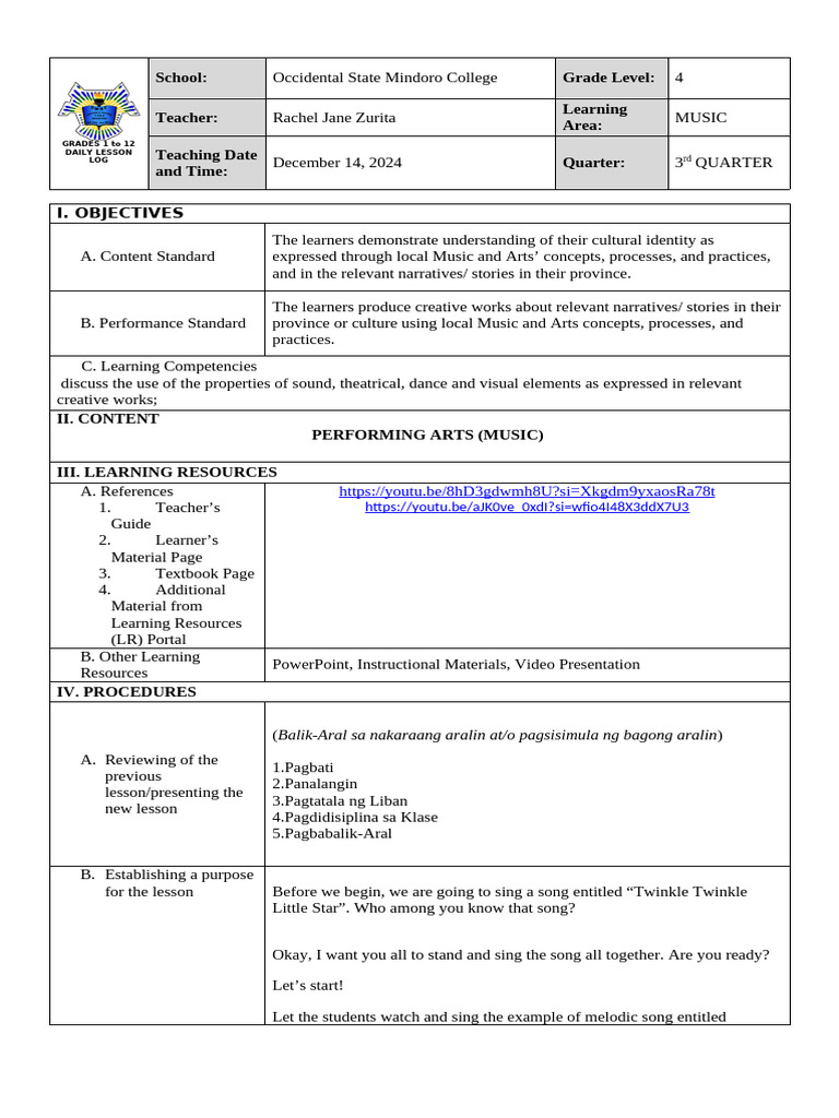 Lesson Plan - Taching Music | PDF | Learning | Behavior Modification