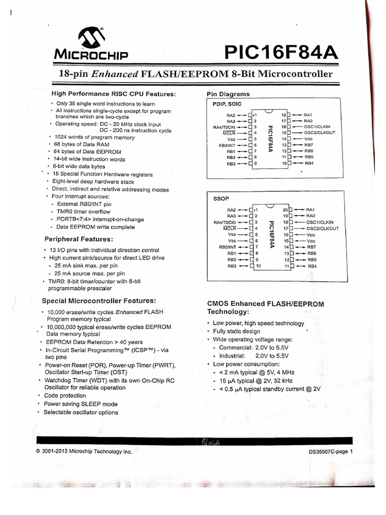 Fiche Technique Du PIC16F84A | PDF