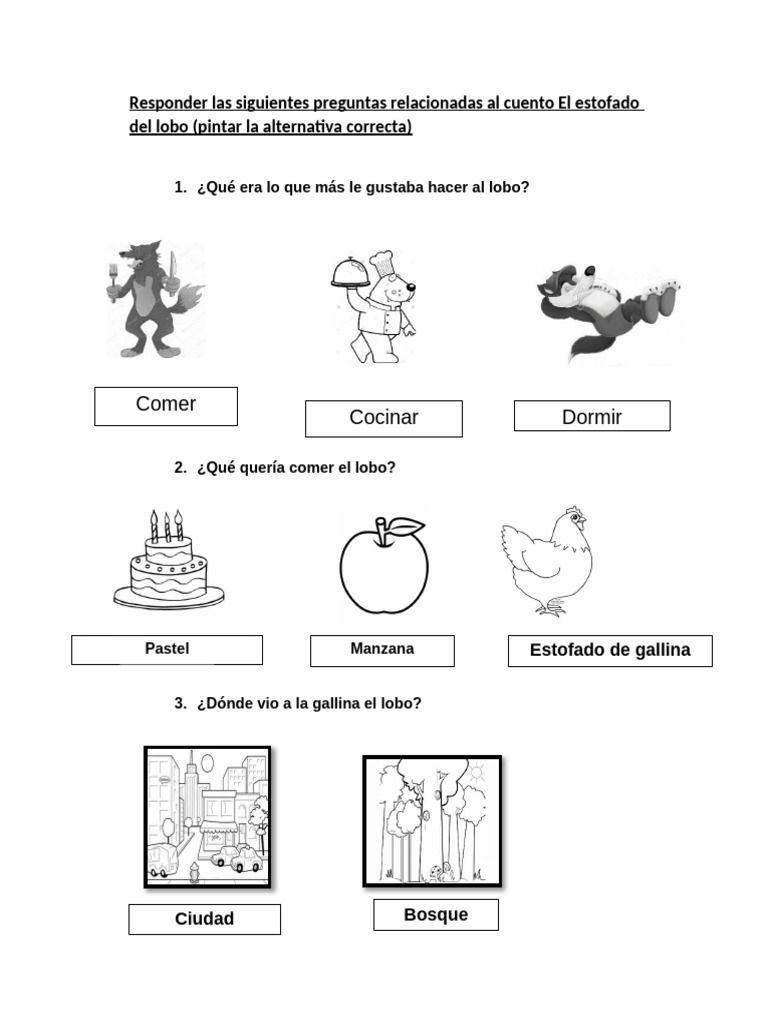 Actividades del cuento El estofado del lobo | PDF