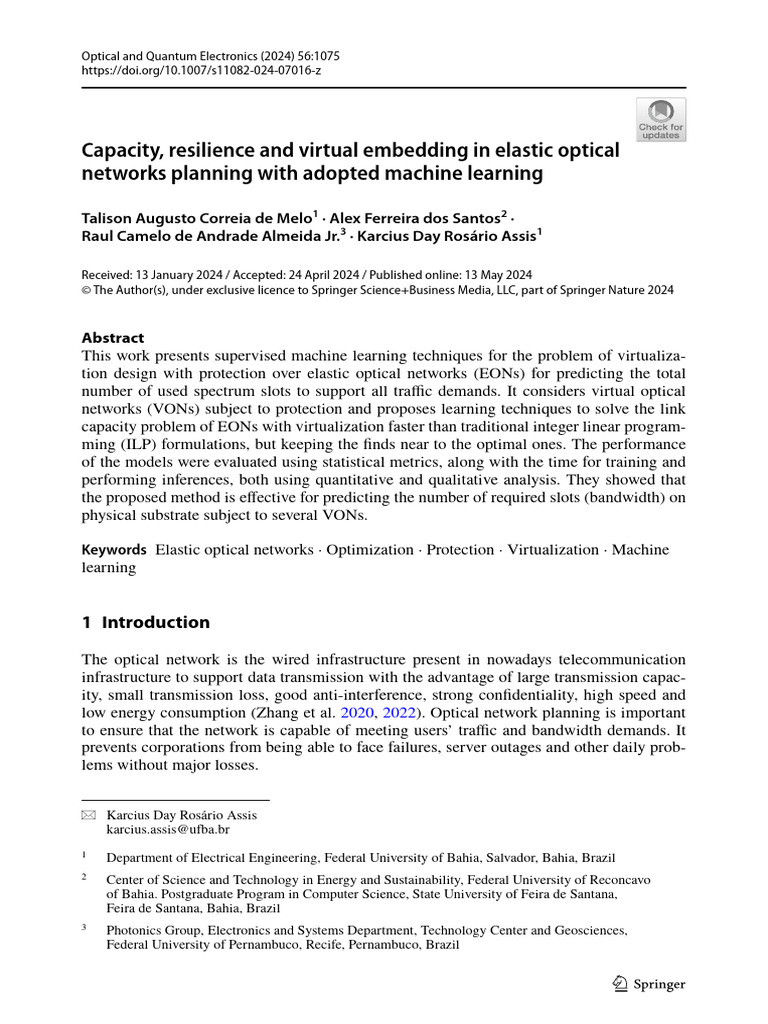Capacity, resilience and virtual embedding in elastic optical networks planning with adopted ...