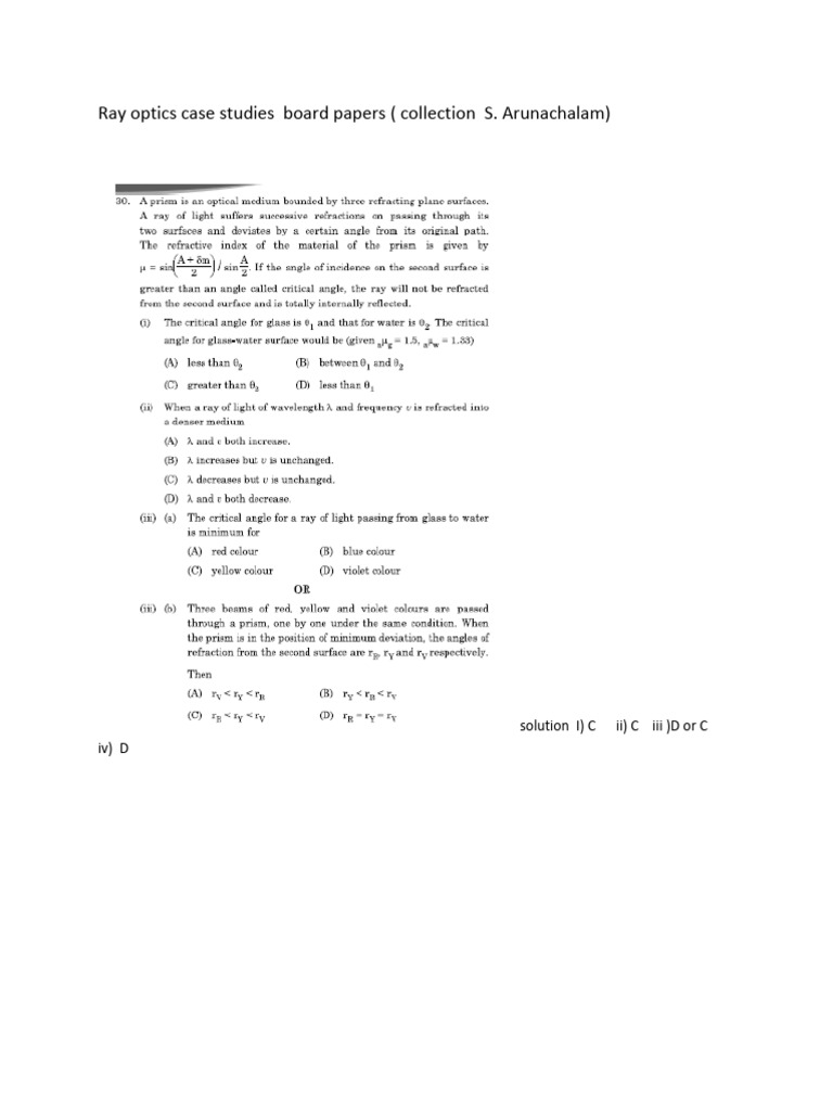 Ray Optics Case Studies Board Papers | PDF