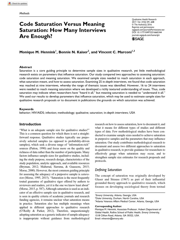 Hennink Et Al 2016 Code Saturation Versus Meaning Saturation How Many ...