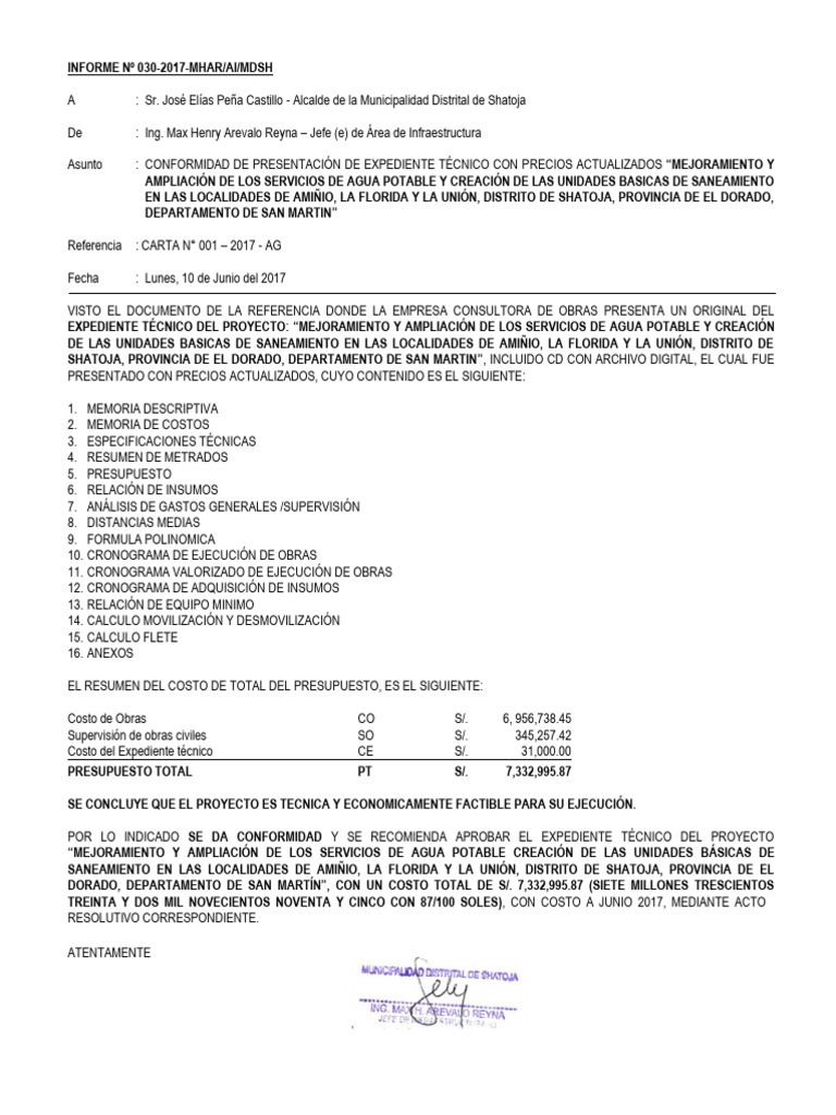 Informe de Aprobacion Exp | PDF | Presupuesto