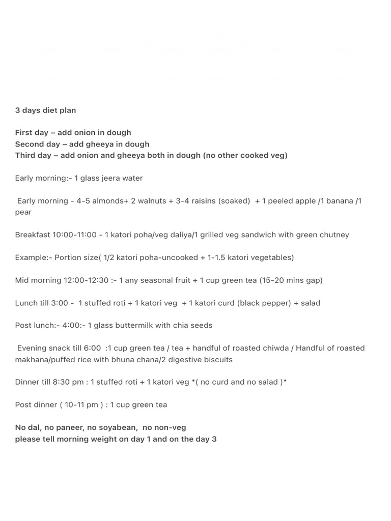 3 Days Diet Plan | PDF