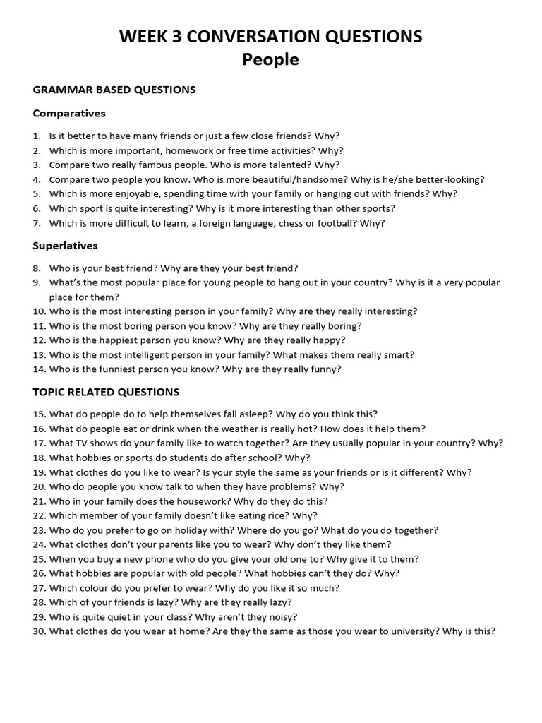 Week 3 Conversation Questions | PDF