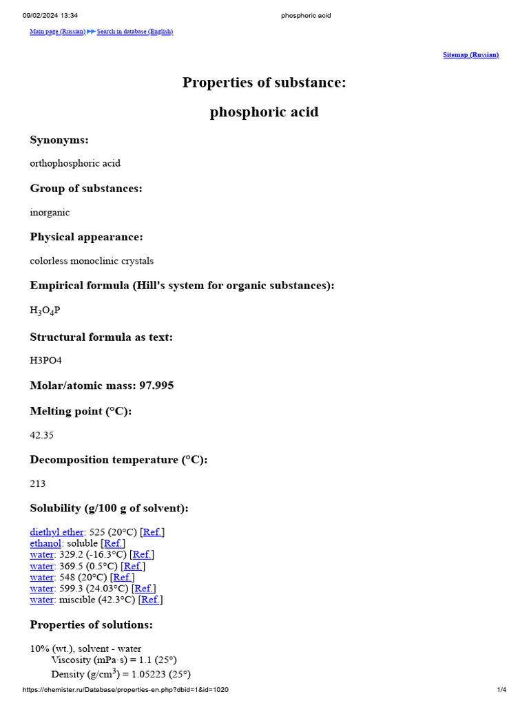 phosphoric acid | PDF | Properties Of Water | Phosphoric Acid