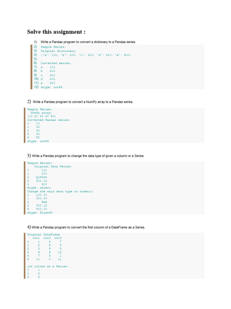 Pandas Assignment 1 | PDF