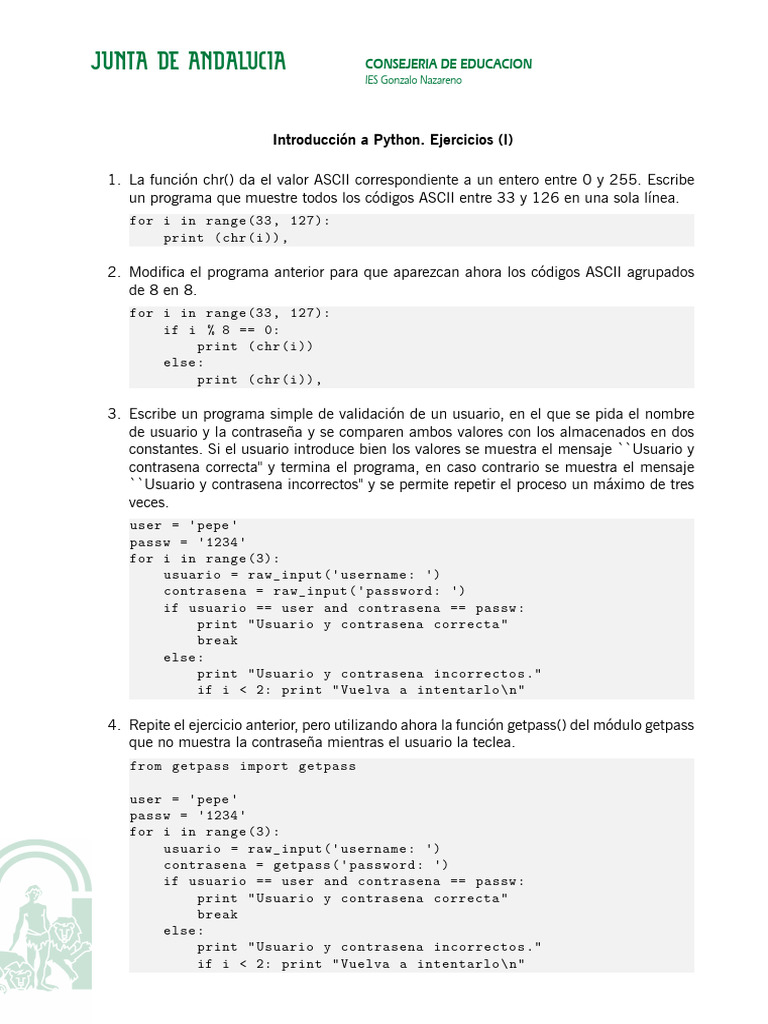 Ejercicios Python1 Sol | PDF | Contraseña | Ascii