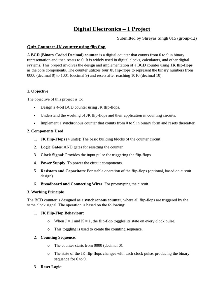 Digital Electronics - Project Report | PDF | Electronic Circuits ...