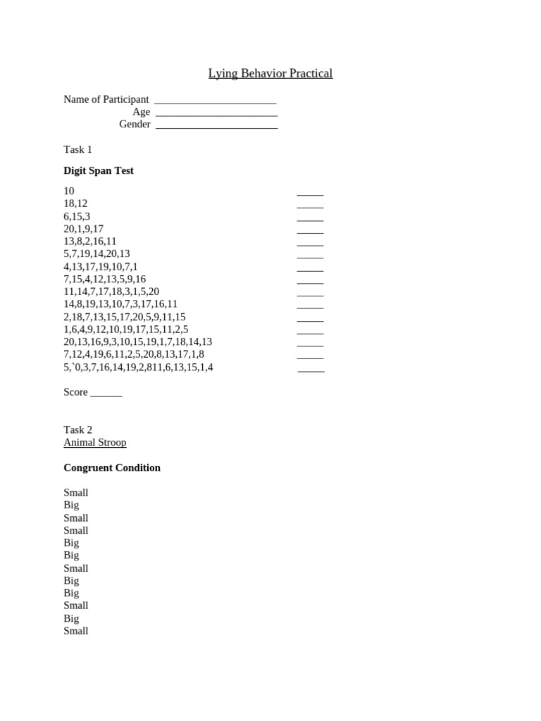 Lying Behavior Practical | PDF